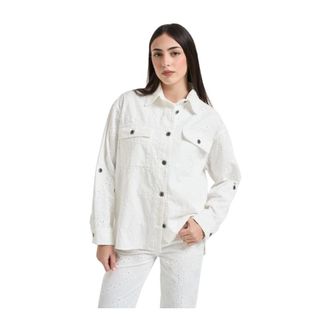 Liu Jo Femme, Blouses et Chemises, Blanc, Taille: 38 FR Chemise en jean brod&eacute;e