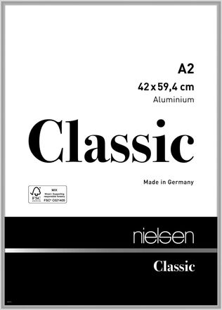 Nielsen Design Bilderrahmen, 42 x 59,4 cm (A2), Aluminium, Silber glanz, Posterrahmen zum Aufh&auml;ngen im Hoch- & Querformat, Echtglas, Classic