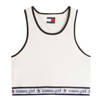 Tommy Jeans Femme, Sport, Blanc, Taille: 36 FR Cropped Extra Slim Knit Tank Top