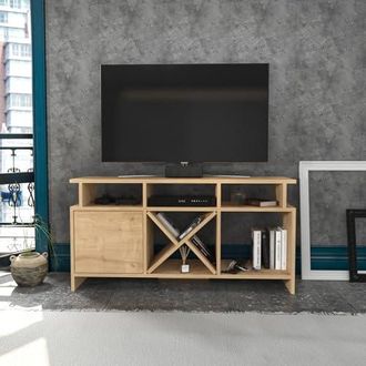 Hanah Home Stylish Oak TV Stand, 120 cm | 100% Melamine Coated Particle Board, 18 mm Thick | Perfect for Cabin/Lodge Decor, Functional & Elegant Design
