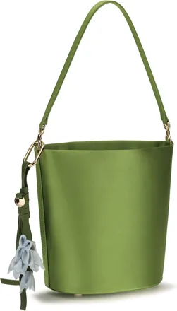 Self Portrait Womens Satin Bucket Bag Green Polyester