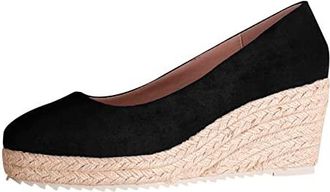 Generic Mocassins compens&eacute;s en daim pour femme - Coupe large - Sandales &agrave; talon bas - Pour le travail, la marche - Antid&eacute;rapantes - Sandales &agrave; bout ferm&eacute;, Noi