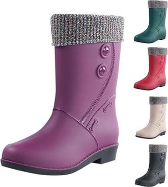 Generic Bottes de pluie mi-mollet pour femme, bottes de pluie doubl&eacute;es en peluche, bottes dhiver chaudes et confortables, bottes de jardin, imperm&eacute;ables et an