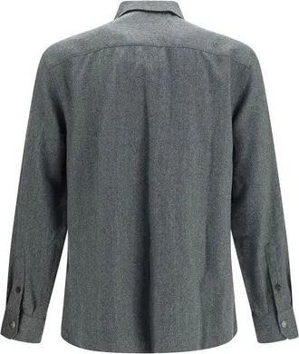 Brunello Cucinelli Mens Gray Wool Oves Aries Dress Shirt