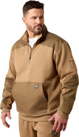 Ariat Mens Rebar Workman Duracanvas 1/4 Zip Sweatshirt Long Sleeve in Field Khaki, Size X-Large, by Ariat