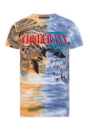 Cipo & Baxx T-Shirt T-Shirt im Batik-Look mit Print auf Front und R&uuml;cken