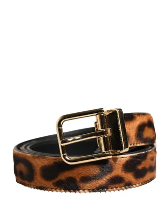 Dolce & Gabbana Womens Brown Calf Fur Leopard Metal Buckle Belt