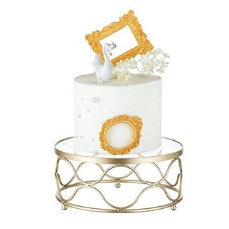 Nuptio Presentoir A Gateau Rond Dor&eacute;: 22cm Support Gateau M&eacute;tal pour Plateau &Agrave; Dessert G&eacute;om&eacute;trique avec Panneau Acrylique pour Mariage Anniversaire F&ecirc;te Douc