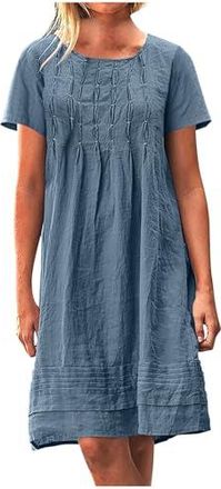 Generic Robes dété pour femmes soldes de dédouanement printemps col en V manches courtes impression poche boutons robe décontractée mi-mollet, 2 Bleu marine, 