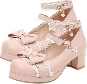 Garneck Chaussures Cuir Lolita à Talon Épais pour Femme avec Noeud Confort Respirant et Semelle Antidérapante pour Cosplay et Sorties