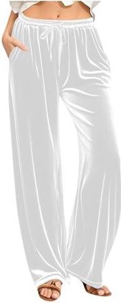 Generic Pantalon en velours pour femme avec poches, doux, habill&eacute;, d&eacute;contract&eacute;, taille &eacute;lastique, pantalon de d&eacute;tente en velours chaud, pantalon formel, blanc