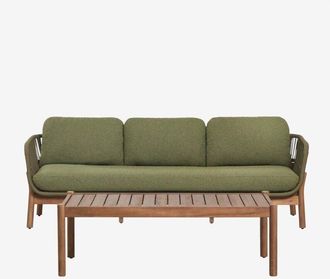 Sklum Gartenset mit 3-Sitzer-Sofa und rechteckigem Couchtisch 120x60 cm aus Akazienholz und geflochtener Karvia-Schnur Akazie Braun