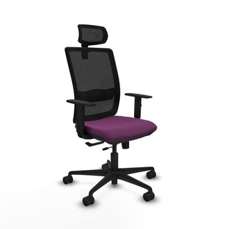 Piqueras y Crespo Ergonomischer Stuhl mit 1D-Armen, h&ouml;henverstellbare Lendenwirbelst&uuml;tze und h&ouml;henverstellbares Kopfteil, Schwarz / Violett