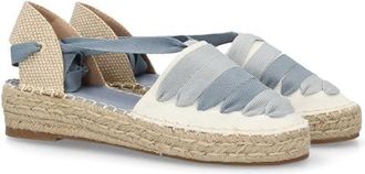 Shoes & Blues Sandales espadrilles dinspiration m&eacute;diterran&eacute;enne pour femme. Semelle en jute tress&eacute;e, fermeture par sangles qui sattachent &agrave; la cheville. Imprim&eacute; uni