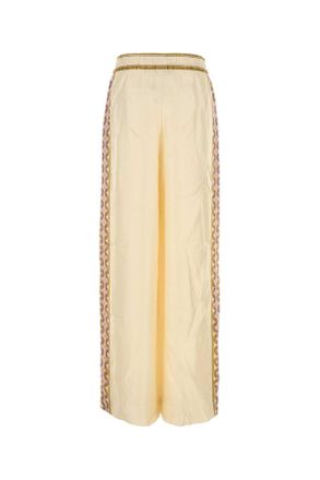 Zimmermann Womens Cream Twill Luna Wide-Leg Pant Retrogeo Exterior: Silk Pantaloni Trousers