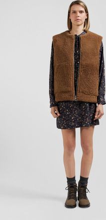 Eden Park Gilet Sans Manches Zipp&eacute; En Peau Retourn&eacute;e Noisette Coupe Relaxed