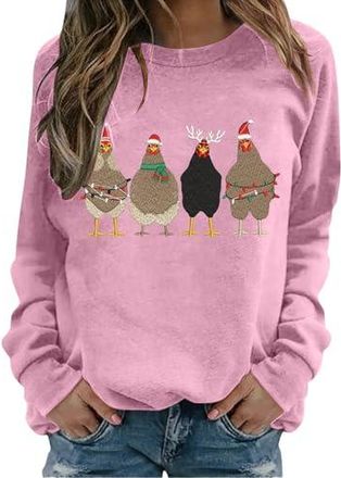 Generic Sweat-shirt de No&euml;l pour femme avec imprim&eacute; dinde amusant - Sweat-shirt de No&euml;l &agrave; manches longues - Pull surdimensionn&eacute; pour les vacances - Pull festi