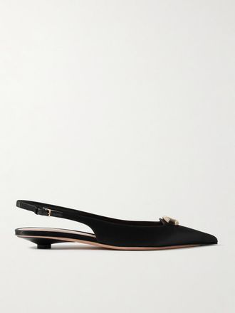 Valentino Garavani Vlogo Bold 20 Flache Slingback-schuhe Aus Satin Mit Kristallen - Schwarz
