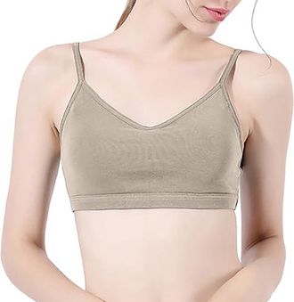 Generic Soutien-gorge de sport sans fil rembourr&eacute; avec col en V et bretelles fines pour femme, kaki, XL