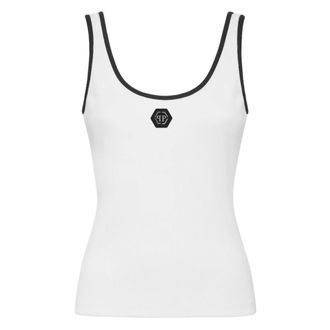 Philipp Plein Femme, Tops, Blanc, Taille: 38 FR Tank Top Hexagon