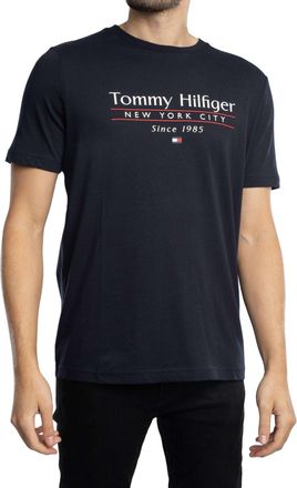 Tommy Hilfiger Herren T-Shirt Kurzarm Center Stack Tee mit Rundhalsausschnitt, Blau (Desert Sky), S