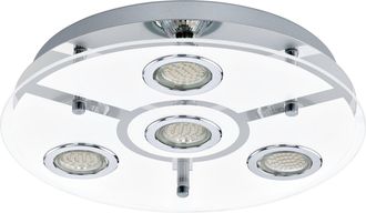 Eglo Deckenlampe Cabo, Deckenleuchte, Edelstahl in chrom, Glas satiniert in weiss, klar GU10 Fassung warmwei&szlig;