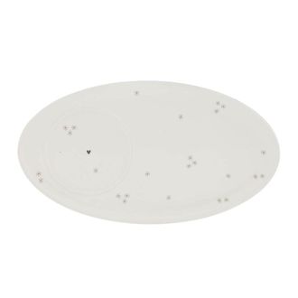 Bastion Collections Untertasse Unterteller Blumenmuster f&uuml;r Tassen &oslash;10 cm Keramik weiss titan 25x14,5 cm