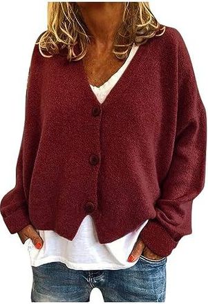 Generic Cardigan court &agrave; manches longues ouvert sur le devant pour femme, Rouge, XXL