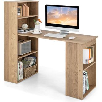 Costway Costway - Schreibtisch mit B&uuml;cherregal, Computertisch mit 6 Regalen, PC-Tisch mit Regal rechts oder Links, B&uuml;rotisch, Arbeitstisch f&uuml;r Zuhause, B&uuml;ro