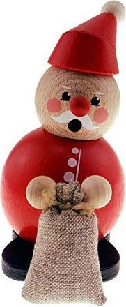 Hess Holzspielzeug 40000 - Kugelr&auml;uchermann aus Holz, Weihnachtsmann mit Sack, ca. 12 cm, Dekoration f&uuml;r die Advents- und Weihnachtszeit aus dem Erzgebirge