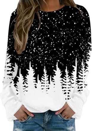 Generic Pull de Noël 2025 pour femme - T-shirt imprimé amusant - Pull moche à manches longues - Pull dhiver - Grande taille - Col rond - Chemisier pour femme,