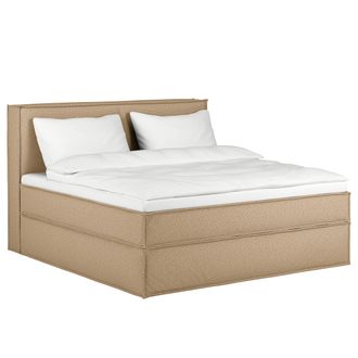 Studio Copenhagen home24 Premium Boxspringbett mit Kopfteil 180 x 200cm Strukturstoff Gesa Beige/Beige H3 130 cm