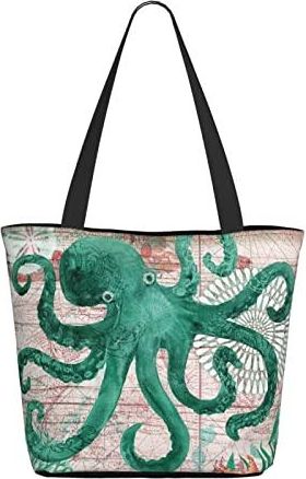 AOOEDM Ancien sac &agrave; provisions pour femme avec carte nautique et animaux marins 33 x 27,9 x 17,8 cm. Le cadeau parfait pour la Saint-Valentin. Cest de la Sai
