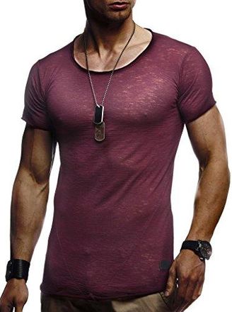 LEIF NELSON LN6281 T-shirt à manches courtes et col en rond pour homme Coupe ajustée Style moderne T-shirt à teneur en coton - Rouge - X-Large