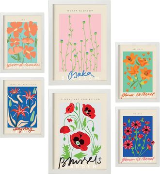 Nacnic Set von 6 Fr&uuml;hlingsblumen-Plakaten. Sammlung von Platten mit &auml;sthetischer Collage f&uuml;r Innendekoration. Gr&ouml;&szlig;en A3 und A4. Wei&szlig;er Rahmen