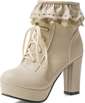 SJJH Bottines &agrave; fermeture &eacute;clair lat&eacute;rale | Bottes pour femme pour port saisonnier, talon de 9,5 cm, style cor&eacute;en, polyvalent, Abricot, 39 EU