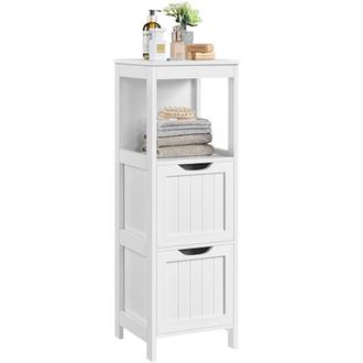 Yaheetech Meuble Rangement Salle de Bain Colonne Salle de Bain Armoire Toilette Meuble WC avec 2 Tiroirs et 1 Etage 30 x 30 x 89 cm Blanc