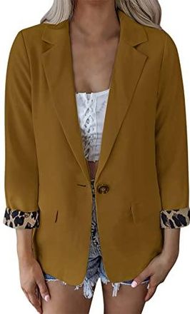 Generic Vestes pour femmes, couleur unie, coupe ajust&eacute;e, un bouton, manches moyennes, veste de costume de loisirs 2026, kaki, XXL