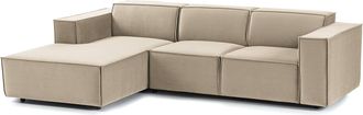 Studio Copenhagen home24 Ecksofa mit Longchair Beige/Beige Samt Shyla 260cm Longchair davorstehend links Keine Funktion Glamour