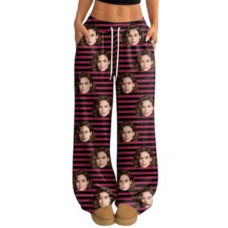 Generic Pantalon personnalis&eacute; pour femme avec photo de visage, pantalon de jogging &agrave; taille &eacute;lastique personnalisable, pantalon d&eacute;contract&eacute; avec poche, bordea