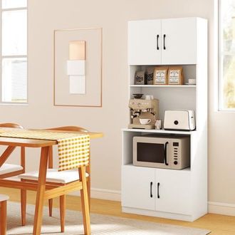 Giantex Armoire de Rangement avec Prises &Eacute;lectriques, Buffet de Cuisine &Eacute;troit Ind&eacute;pendant &agrave; 4 Portes, Micro-Ondes et 2 &Eacute;tag&egrave;res R&eacute;glables, Meuble de Rangemen