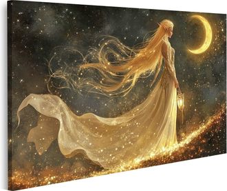 Islandburner Bild auf Leinwand Elfe bei Mondlicht mit magischer Laterne Bilder Wandbilder Poster