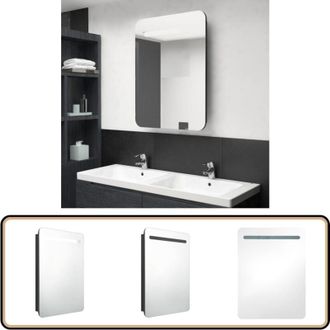 vidaXL LED-Bad-Spiegelschrank Schwarz 60x11x80 cm - LED-Spiegelschrank - Badezimmerspiegel - Kosmetikspiegel - Wandregal - Aufbewahrungsschrank
