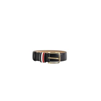 Thom Browne Homme, Accessoires, Noir, Taille: 90 CM Ceinture en cuir grainé noir avec bande tricolore