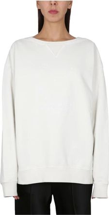 Maison Margiela Femme, Sweatshirts et sweats &agrave; capuche, Blanc, Taille: 40 FR Logo Embroidery SweaT-shirt