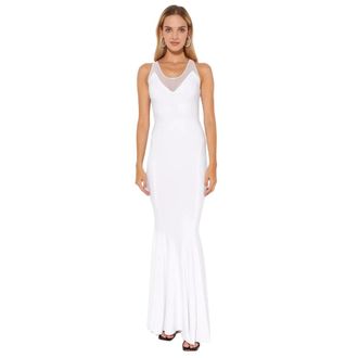 Norma Kamali Maxikleid mit Mesh-Einsatz und V-Ausschnitt - - Dresses - Damen - Wei&szlig; - XS