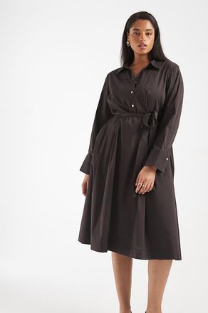Vero Moda Curve Midi-Hemdkleid aus Popeline in Schokobraun mit G&uuml;rtel-Brown