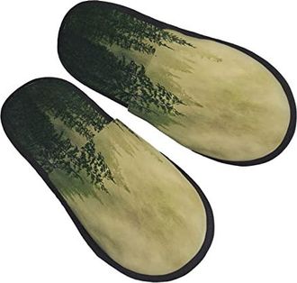 Generic Pantoufles De Voyage Pins Vert Fonc&eacute; Brumeux R&eacute;utilisables Hiver Pantoufles Cozy Chaussons Maison Pour Voyage Invit&eacute; Chambre L