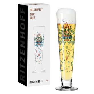 Ritzenhoff 1011014 Bier-Glas 330 ml - Serie Heldenfest, Motiv Nr. 14 - BBQ and beer - rund, mehrfarbig - Made in Germany