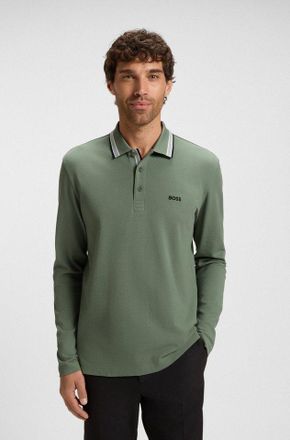 HUGO BOSS Langarm-Poloshirt Plisy mit Streifen am Kragen